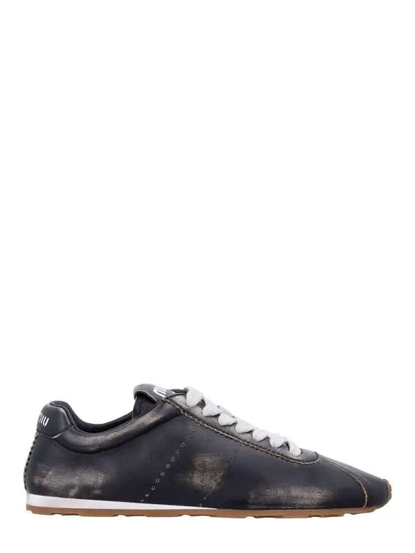 Miu Miu 100% Lamb Leather Lace Up Sneakers - Nero