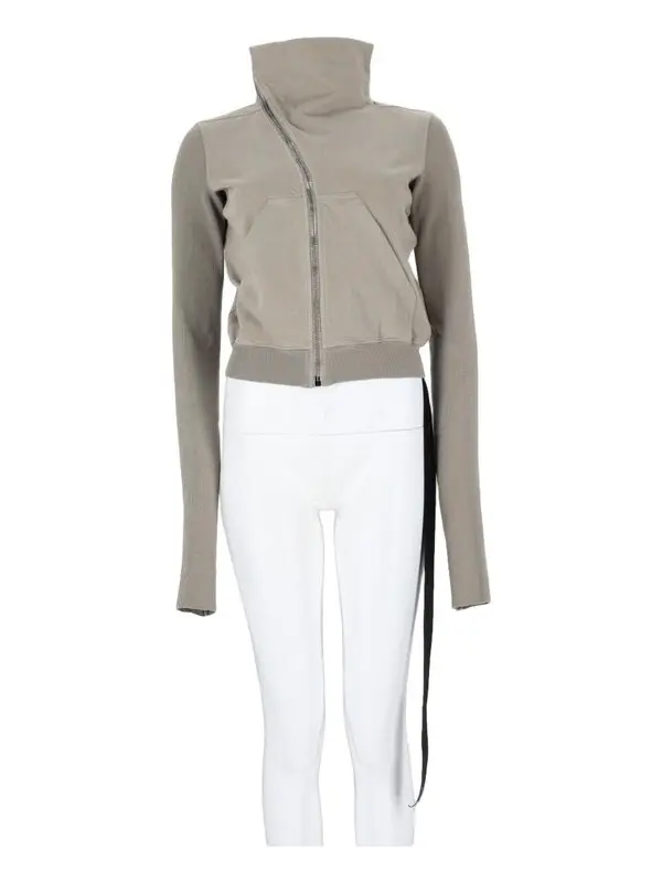 Rick Owens Asymmetrical Zip High-neck Cropped Jacket - Grey