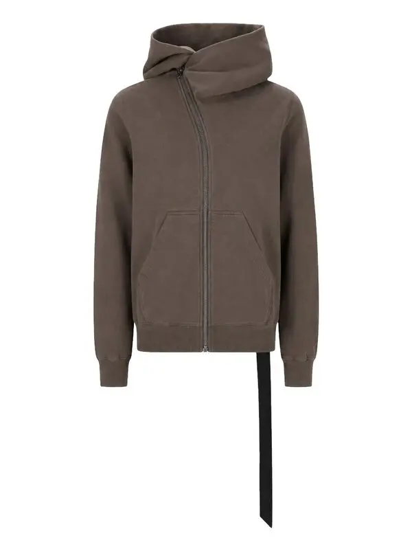 Rick Owens Cotton Zip-up Hoodie With High Neck - Grey