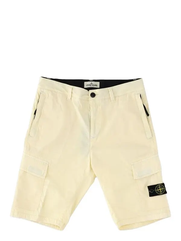 Stone Island Cargo Bermuda Shorts For Boys, Regular Tapered Fit - White