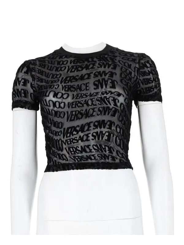 Versace Sheer Logo Print Cropped T-shirt - Black