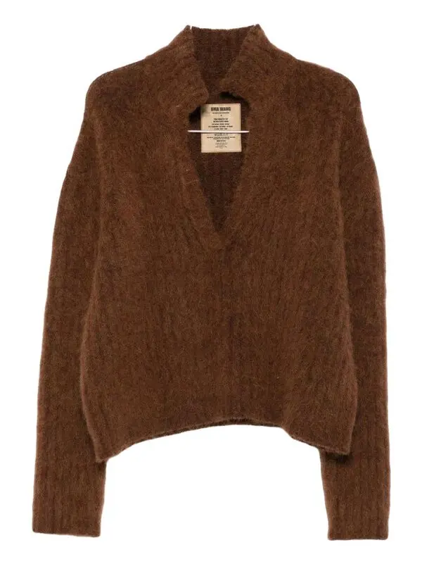 UMA WANG Wool Blend Polo Sweater - Brown