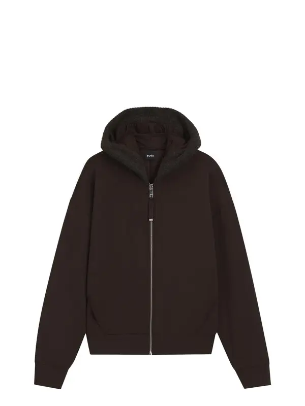 BOSS Loose-fit Zip-up Hoodie In Scuba Jersey - Brown