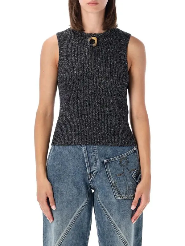 JW Anderson Sleeveless Ribbed Top With Mock Neck - Black