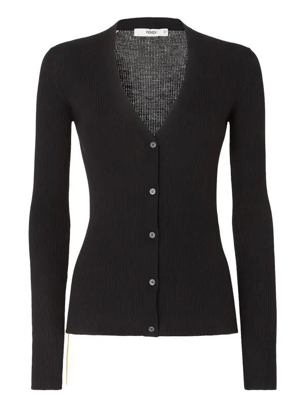 Fendi Wool Rib Knit V-neck Cardigan - Black