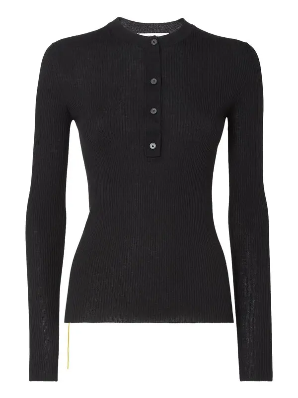 Fendi Long-sleeved Ribbed Wool Jumper With Mother-of-pearl Buttons - Black