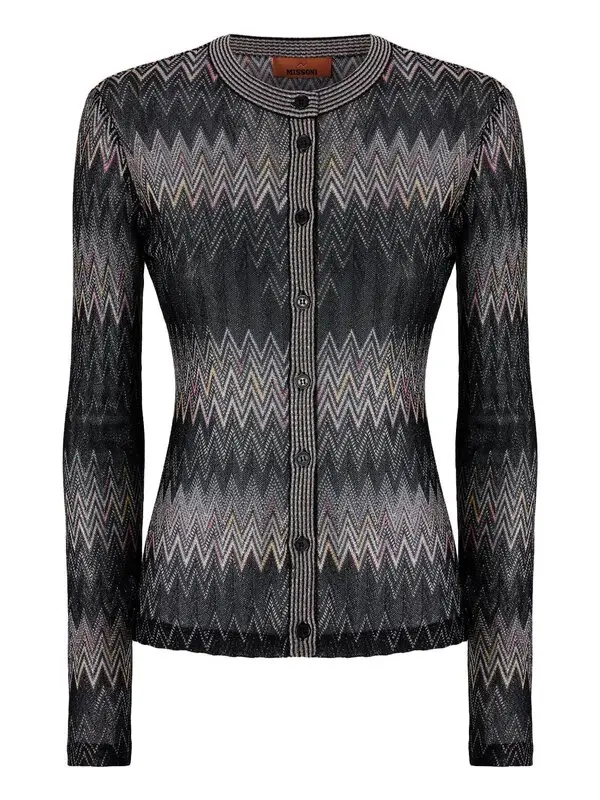 Missoni Viscose Lamé Chevron Crewneck Cardigan - Black