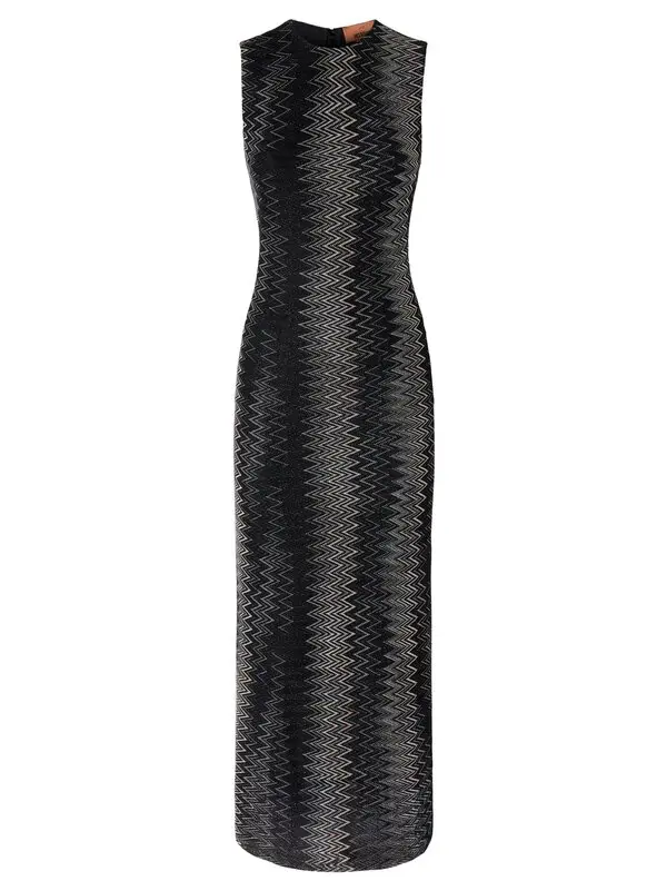 Missoni Flared Midi Dress In Viscose Lamé Chevron - Black
