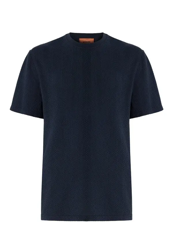 Missoni Tone-on-tone Chevron Cotton And Viscose Crewneck T-shirt - Blue