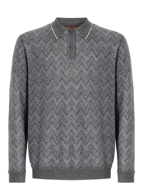 Missoni Long-sleeve Cashmere Zig Zag Polo Shirt - Grey