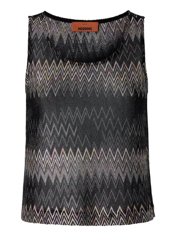 Missoni Sleeveless Viscose Lamé Chevron Top - Black