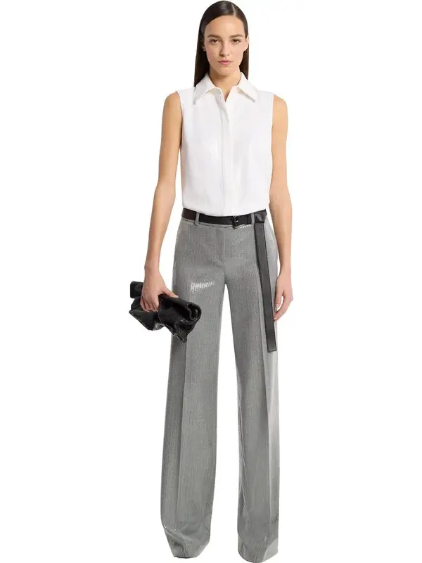 Michael Kors Hansen Sleeveless Sequined Crepe Shirt - White
