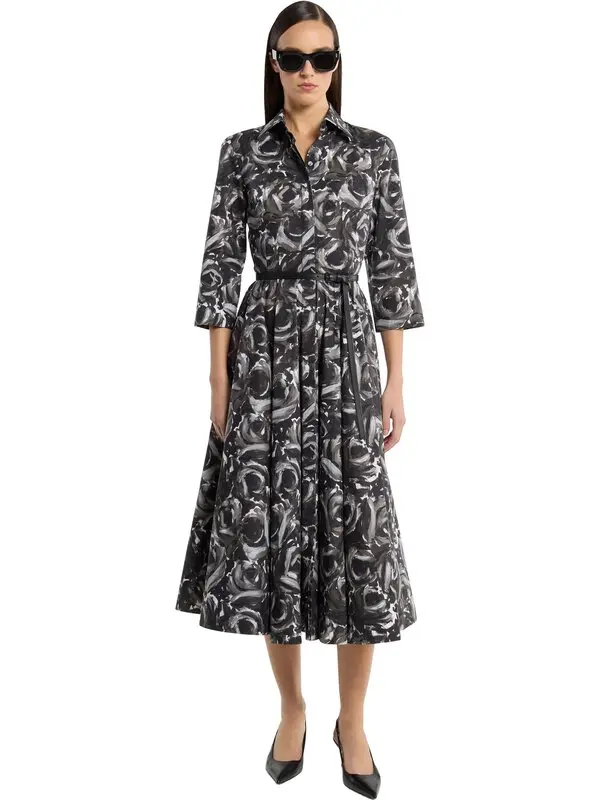 Michael Kors Floral Cotton Poplin Belted Shirtdress - Grey