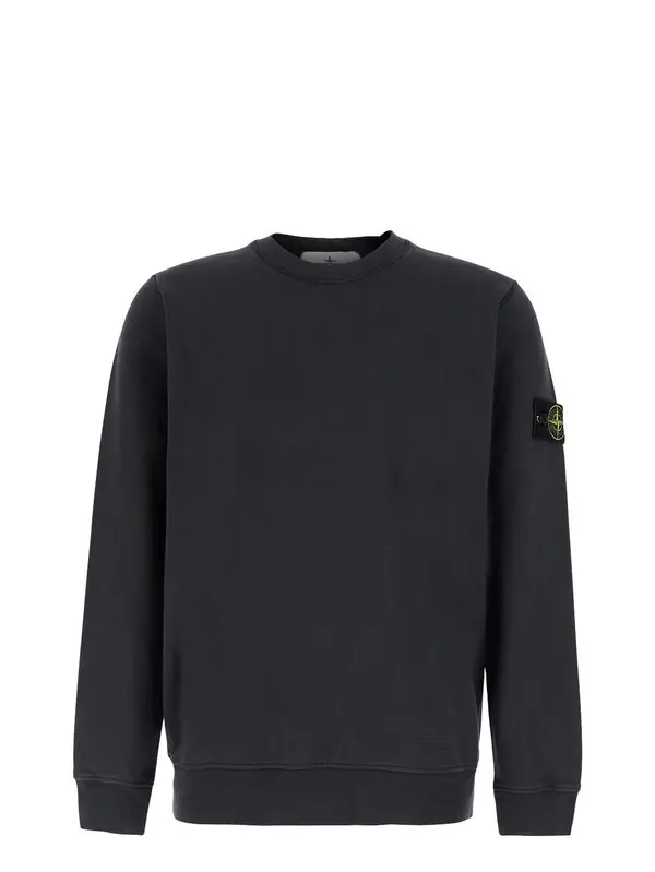 Stone Island Crewneck Sweatshirt With Logo Patch On The Sleeve In Cotton For - Gray