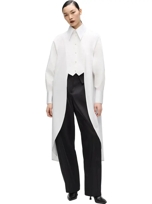 Karl Lagerfeld Kl Studio Layered Long Shirt In Organic Cotton - White