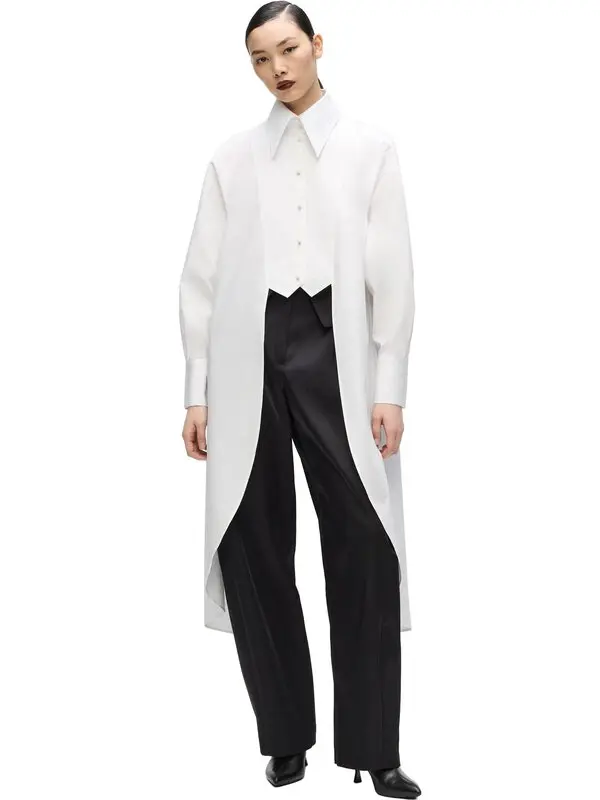 Karl Lagerfeld Kl Studio Layered Long Shirt In Organic Cotton - Optic White