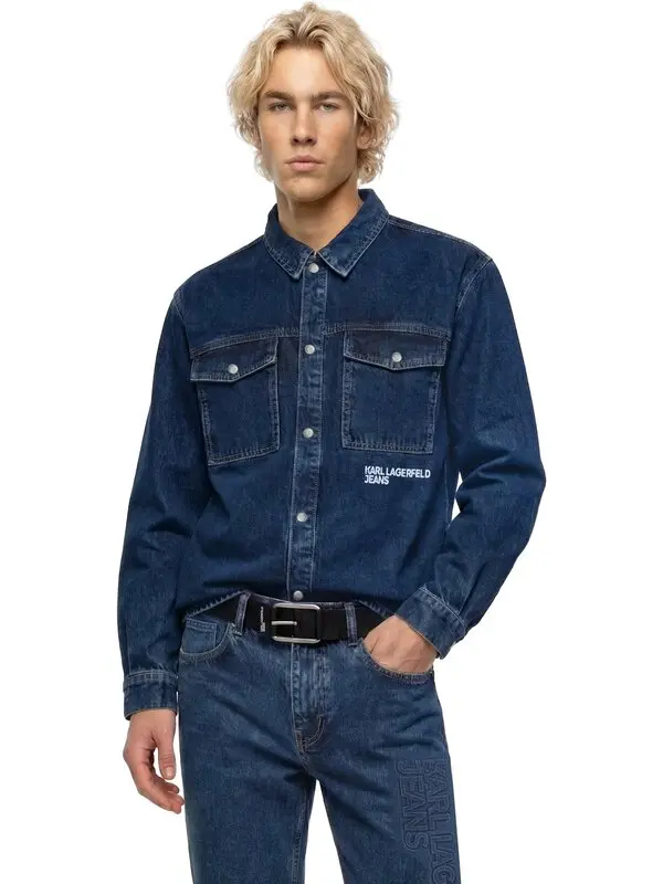 KL JEANS Logo Denim Overshirt - Visual Washed Blue