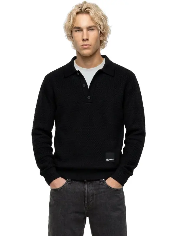 KL JEANS Long-sleeved Knit Polo - Black