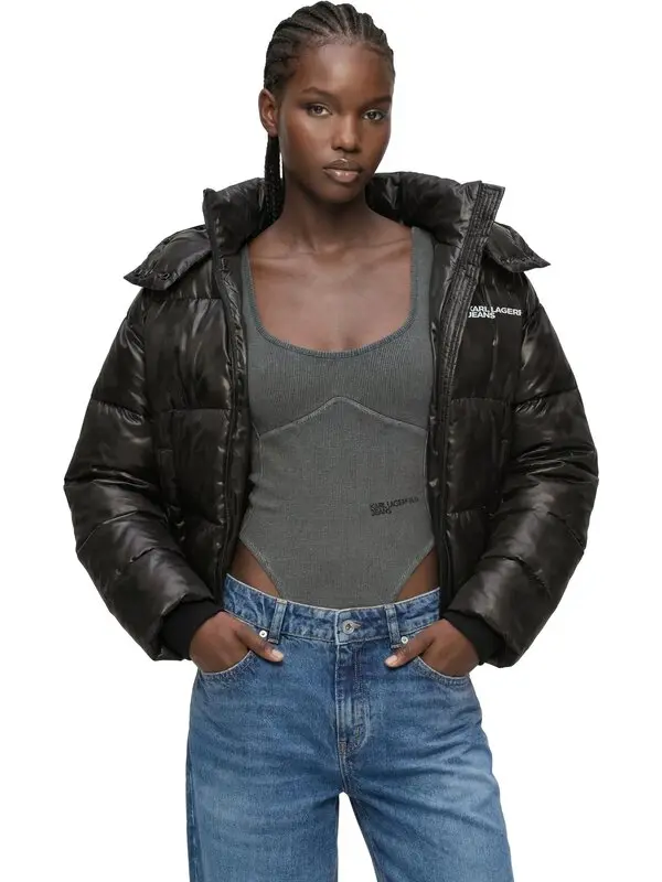KL JEANS Jeans Cropped Shiny Puffer Jacket - Black