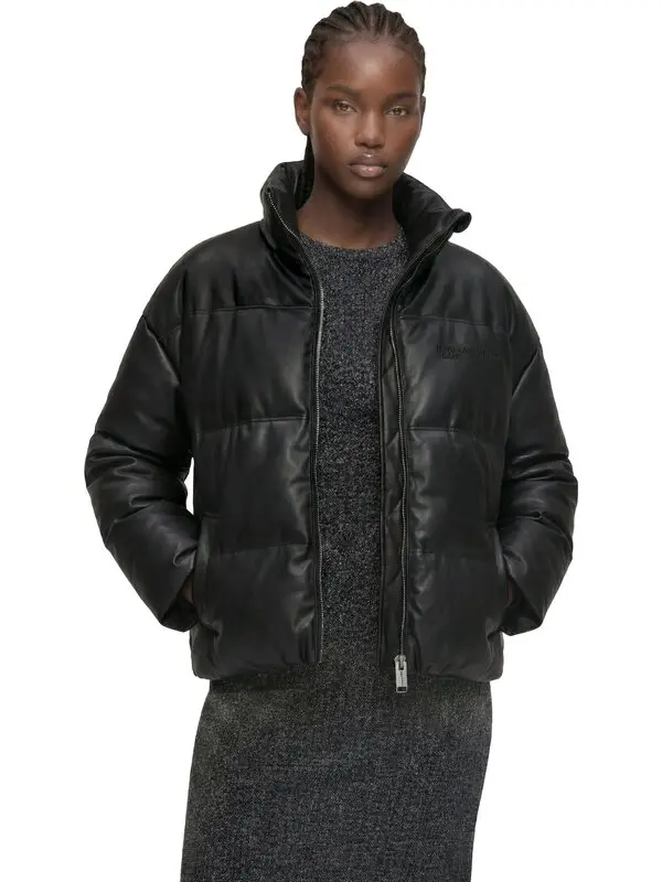KL JEANS Jeans Cropped Faux-leather Puffer Jacket - Black