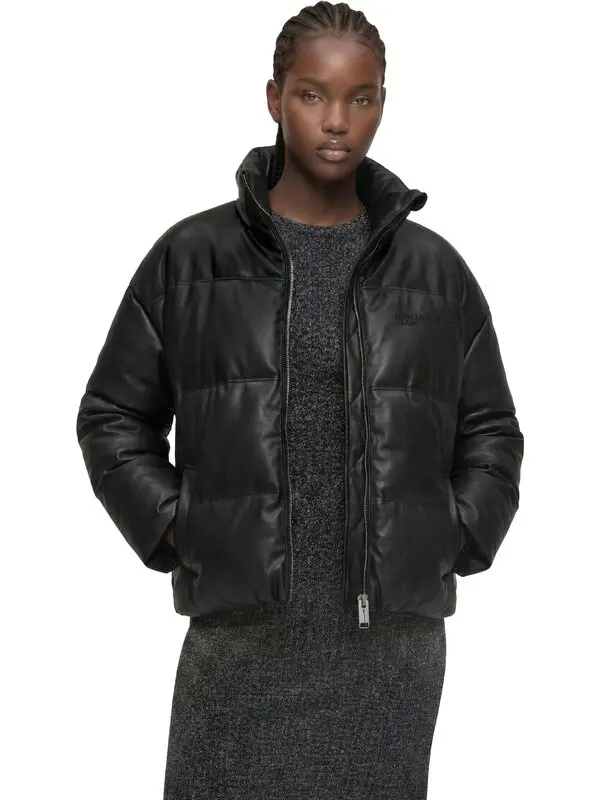 Karl Lagerfeld Cropped Faux-leather Puffer Jacket - Black