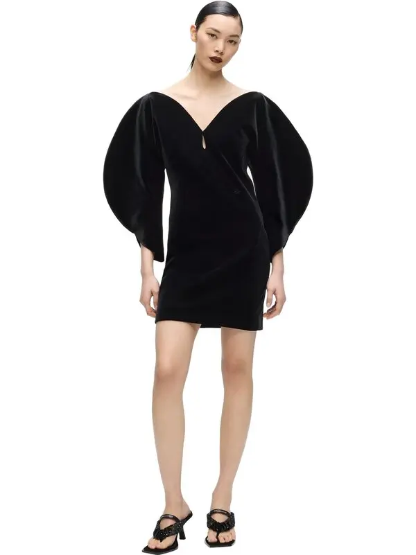 Karl Lagerfeld Velvet Cocoon Dress With Oversized Sleeves - Black