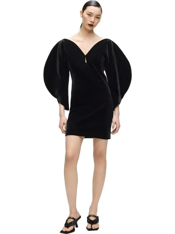 Karl Lagerfeld Velvet Cocoon Dress With Oversized Sleeves - Black