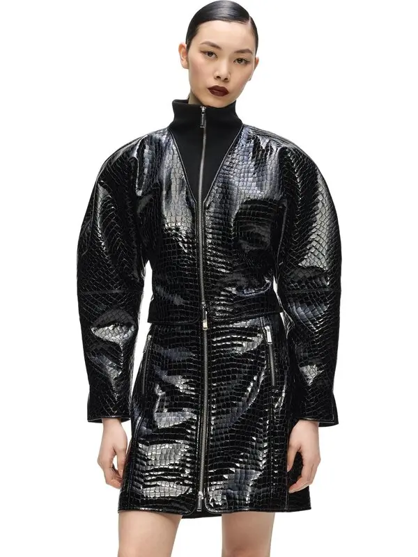 Karl Lagerfeld Croc-embossed Lambskin Leather Jacket - Black