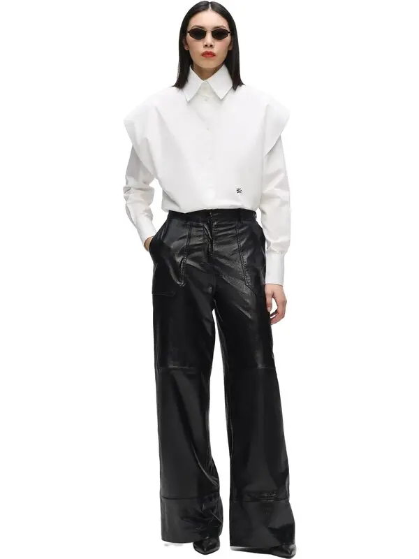 Karl Lagerfeld Wide-leg Leather Trousers - Black