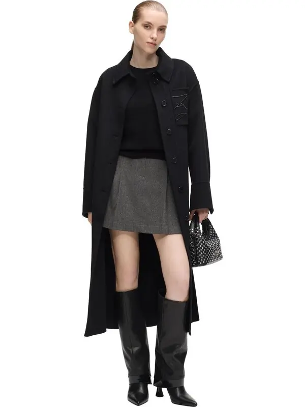 Karl Lagerfeld Belted Long Wool-blend Coat - Black
