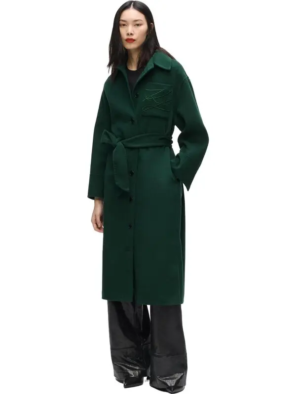 Karl Lagerfeld Belted Long Wool-blend Coat - Garden