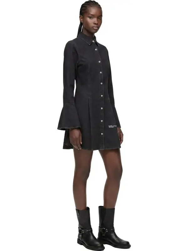 KL JEANS Jeans Flared Sleeve Denim Shirt Dress - Washed Black