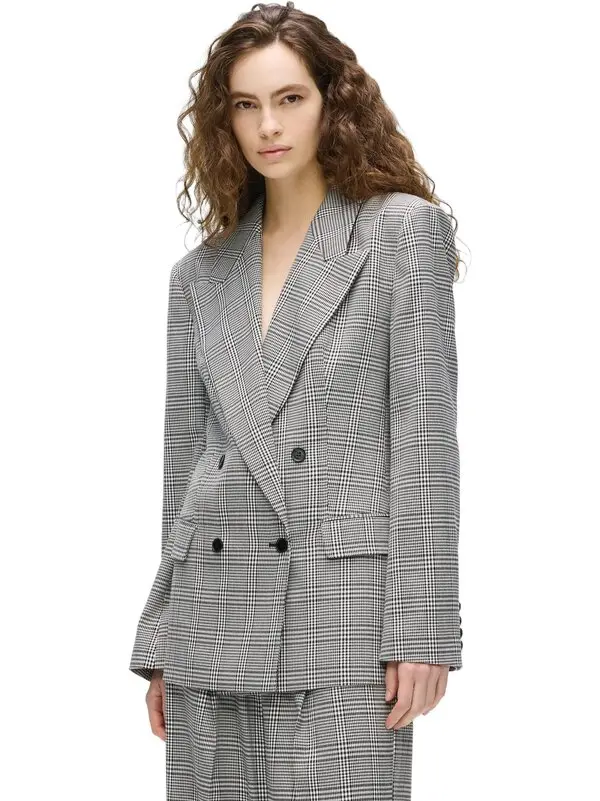 Karl Lagerfeld Structured Checked Double-breasted Blazer - Black-white Houndstooth