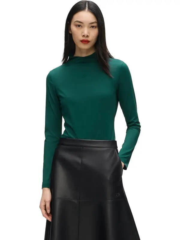 Karl Lagerfeld Mock Neck Long Sleeve Snake Print Top - Green