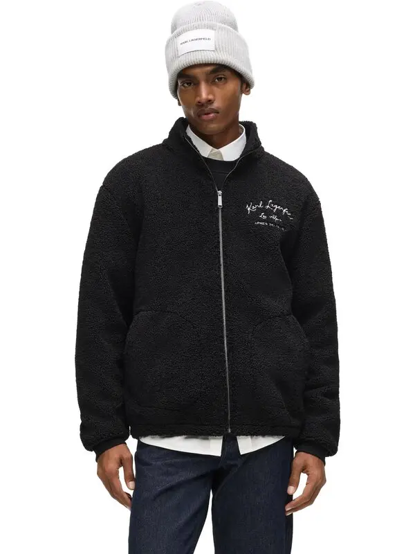 Karl Lagerfeld Loungewear Zip-up Fleece Jacket - Black