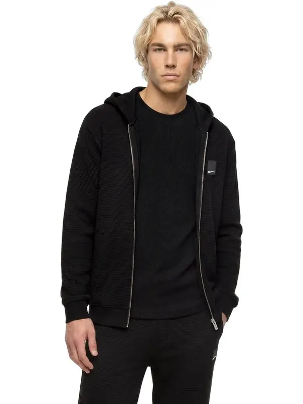 Karl Lagerfeld Waffle Zip-up Hoodie - Black