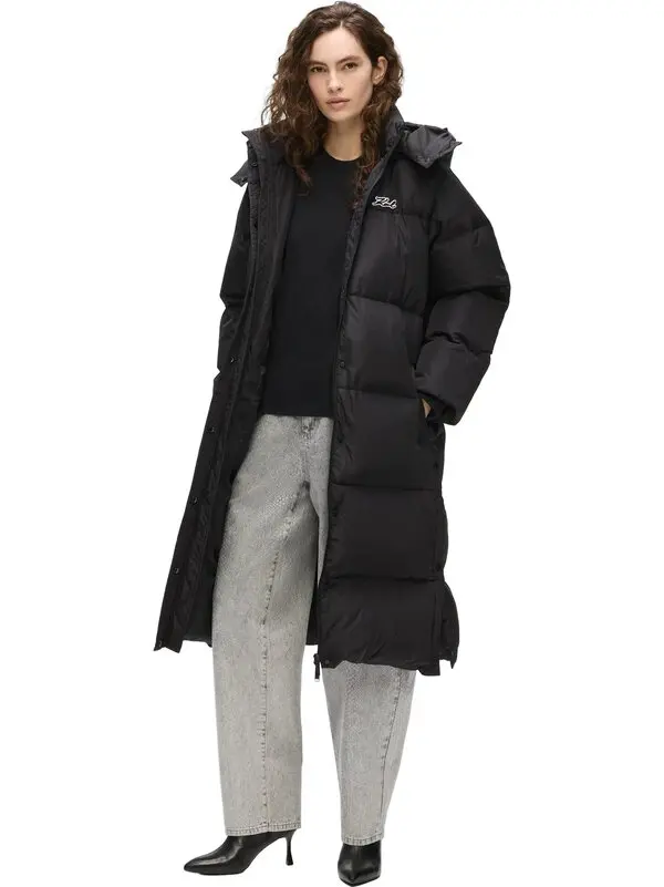 Karl Lagerfeld Long Hooded Puffer Jacket - Black