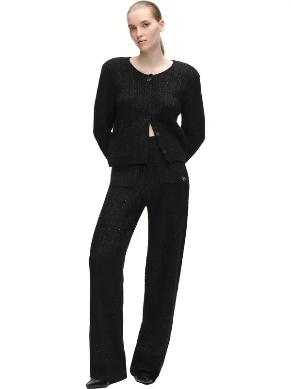Karl Lagerfeld Bouclé Knitted Sequined Pants - Black
