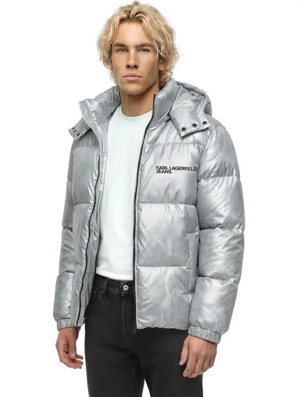 KL JEANS Jeans Padded Hooded Jacket With Glossy Finish - Grey