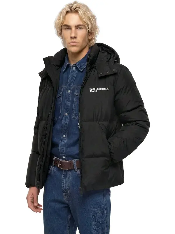 KL JEANS Jeans Recycled Polyester Hooded Puffer Jacket - Black