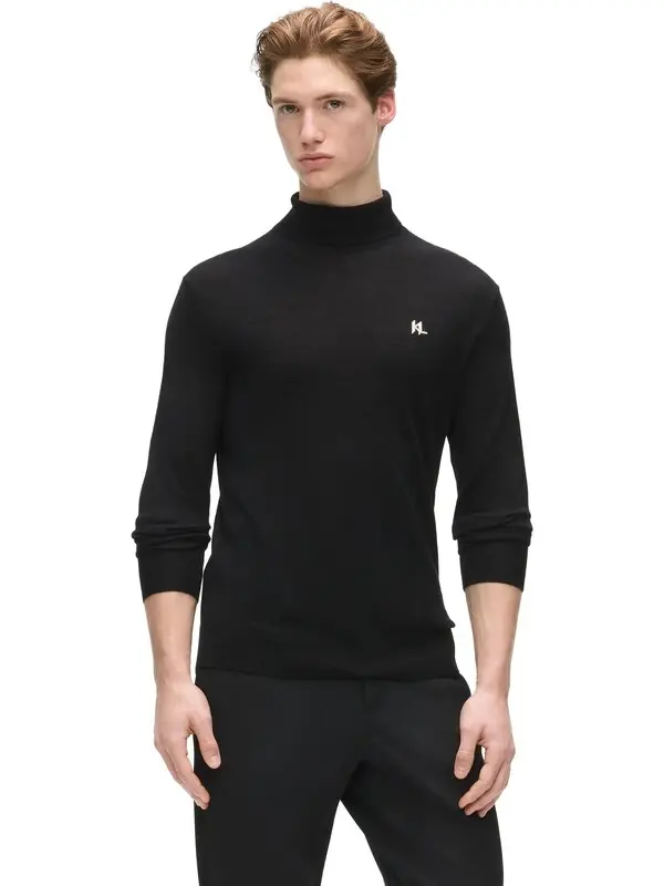 Karl Lagerfeld Monogram Wool Turtleneck Sweater - Black