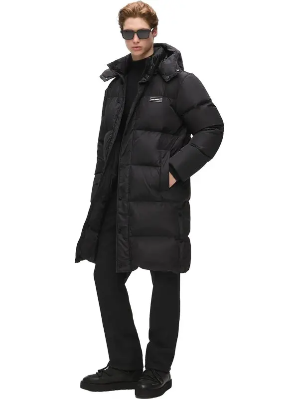 Karl Lagerfeld Long Hooded Puffer Jacket - Black