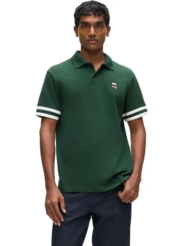 Karl Lagerfeld Ikon Striped Sleeve Polo Shirt - Evergreen