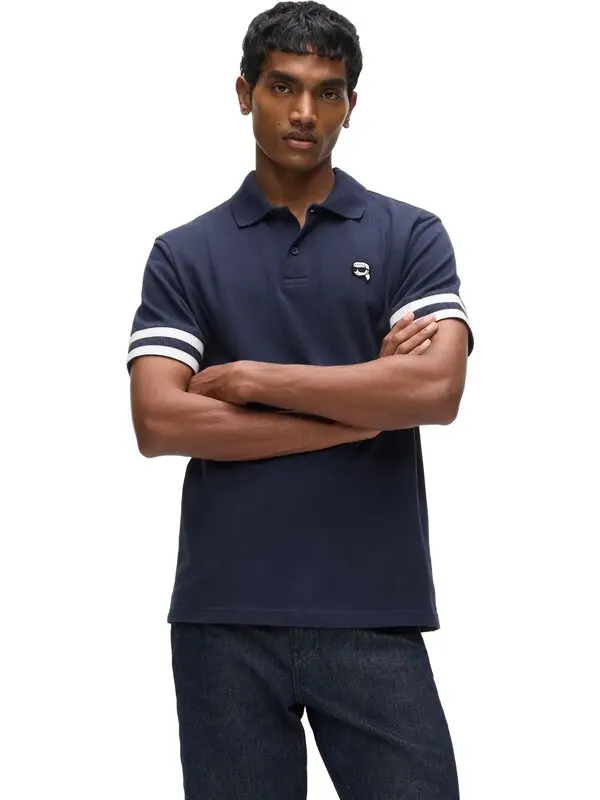 Karl Lagerfeld Ikon Striped Sleeve Polo Shirt - Peacoat