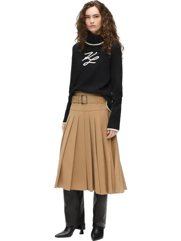Karl Lagerfeld Pleated Midi Skirt - Nougat