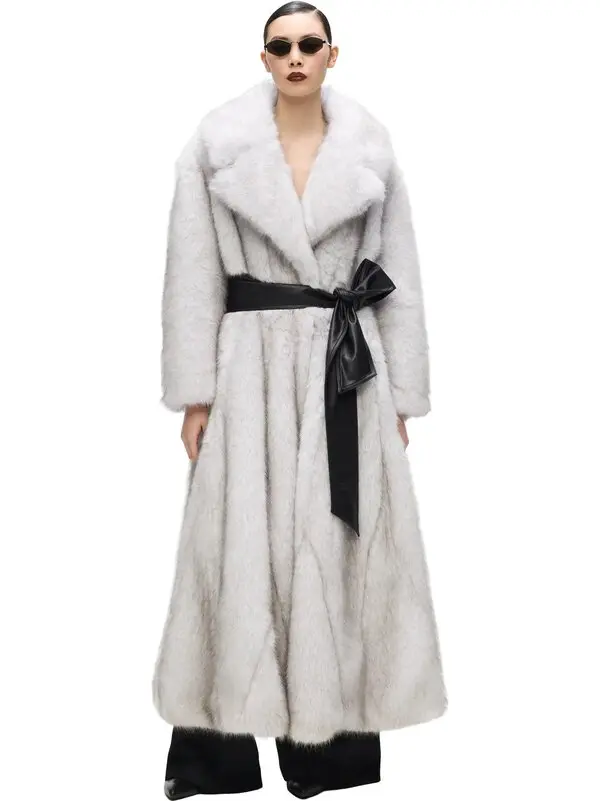 Karl Lagerfeld Kl Studio Long Faux Fur Coat - White/black