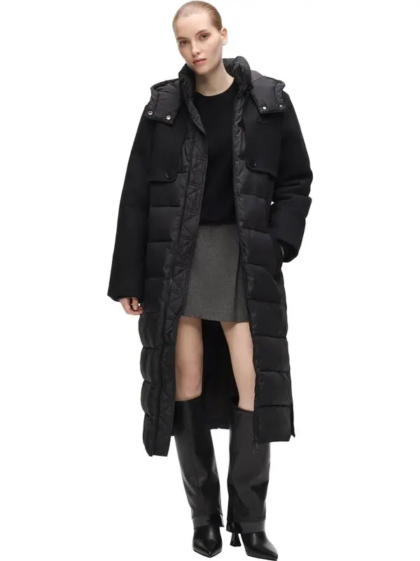 Karl Lagerfeld Belted Long Puffer Jacket - Black