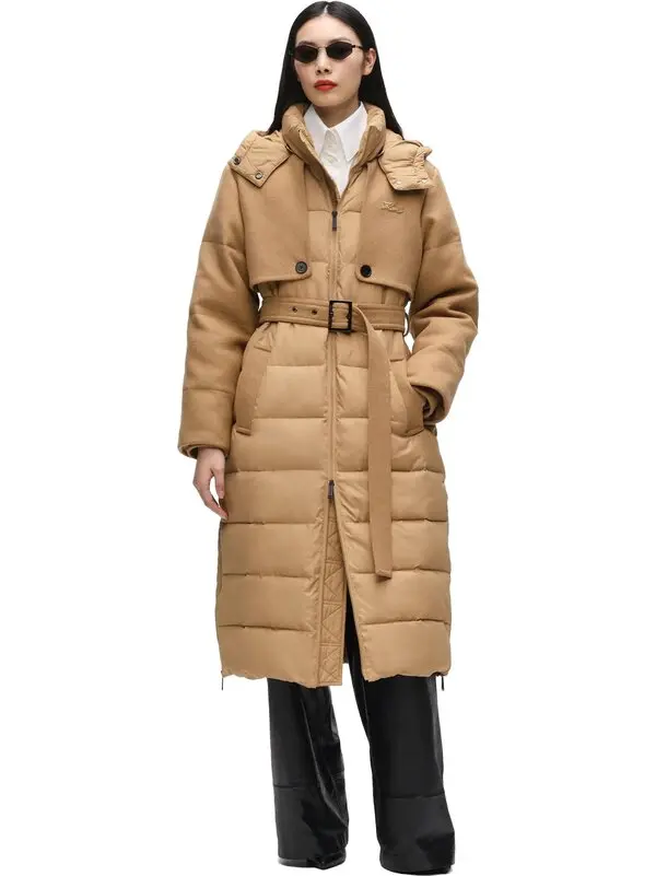 Karl Lagerfeld Belted Long Puffer Jacket - Nougat