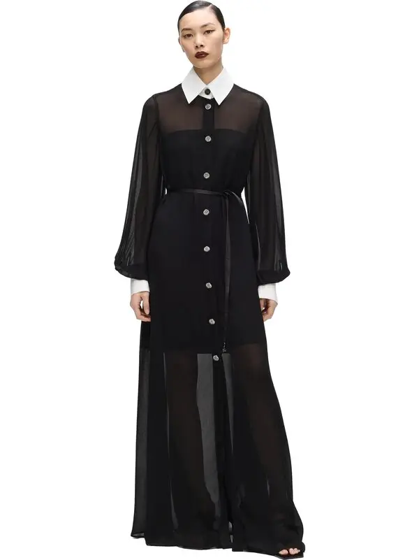 Karl Lagerfeld Kl Studio Georgette Maxi Shirt Dress - Black