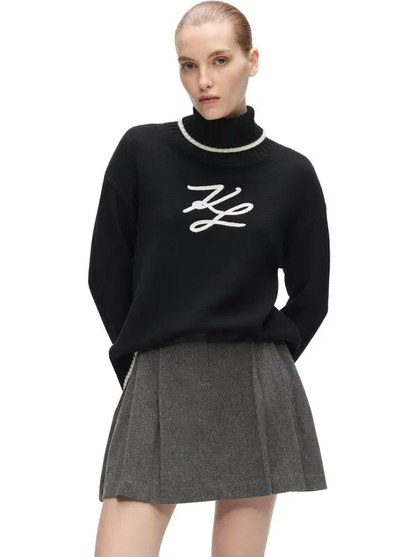 Karl Lagerfeld Turtleneck Sweater With Signature Embroidery - Black/white